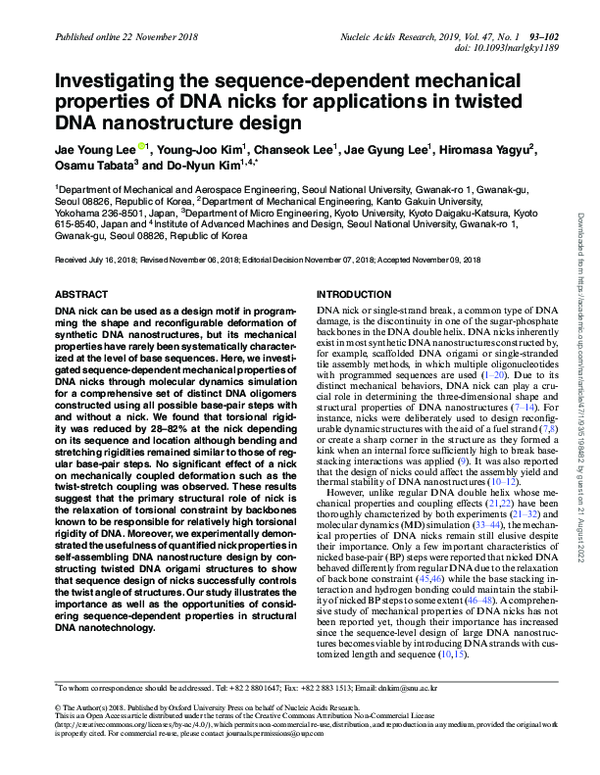 (PDF) Investigating the sequence-dependent mechanical properties of DNA ...