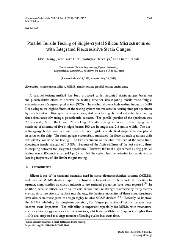 (PDF) Parallel Tensile Testing of Single-crystal Silicon ...