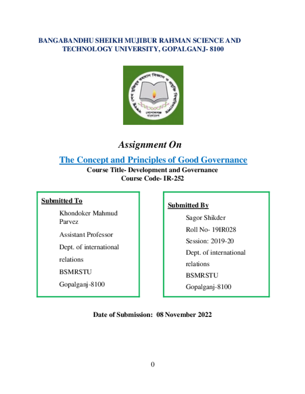 (PDF) the concept and principle of good governance