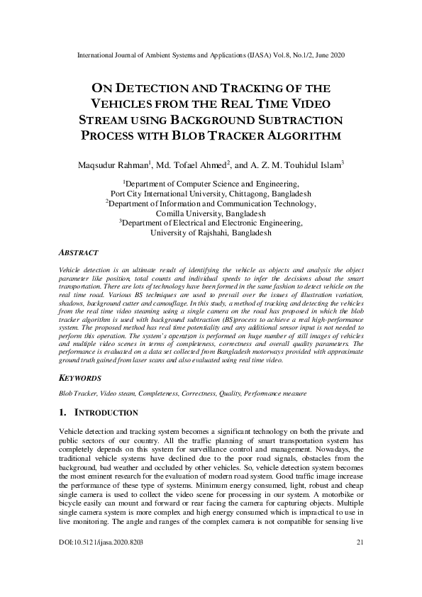 Pdf On Detection And Tracking Of The Vehicles From The Real Time