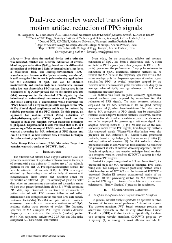 Pdf Dual Tree Complex Wavelet Transform For Motion Artifact Reduction Of Ppg Signals