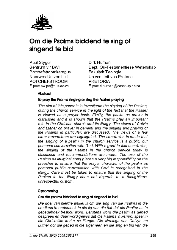 (PDF) Om die Psalms biddend te sing of singend te bid