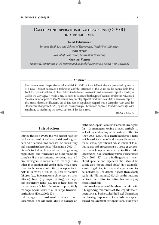 (PDF) Calculating operational value-at-risk (OpVaR) in a retail bank