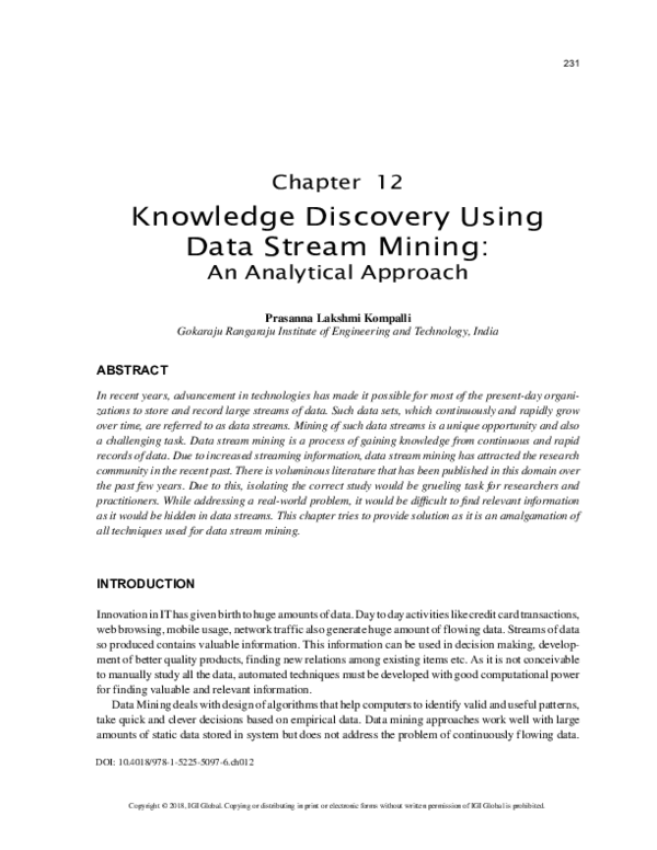 (PDF) Knowledge Discovery Using Data Stream Mining | prasanna kompalli - Academia.edu