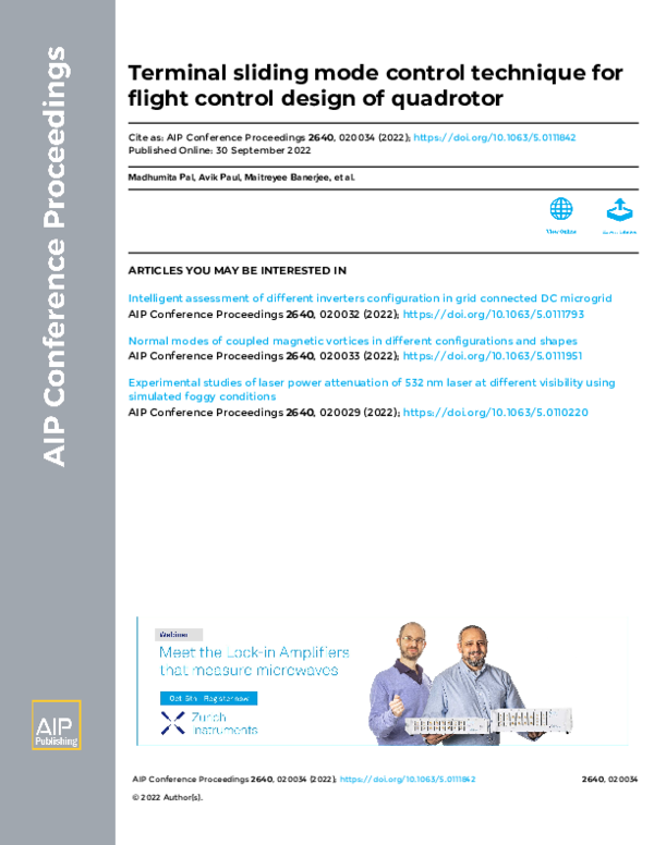 (PDF) Terminal sliding mode control technique for flight control design of quadrotor