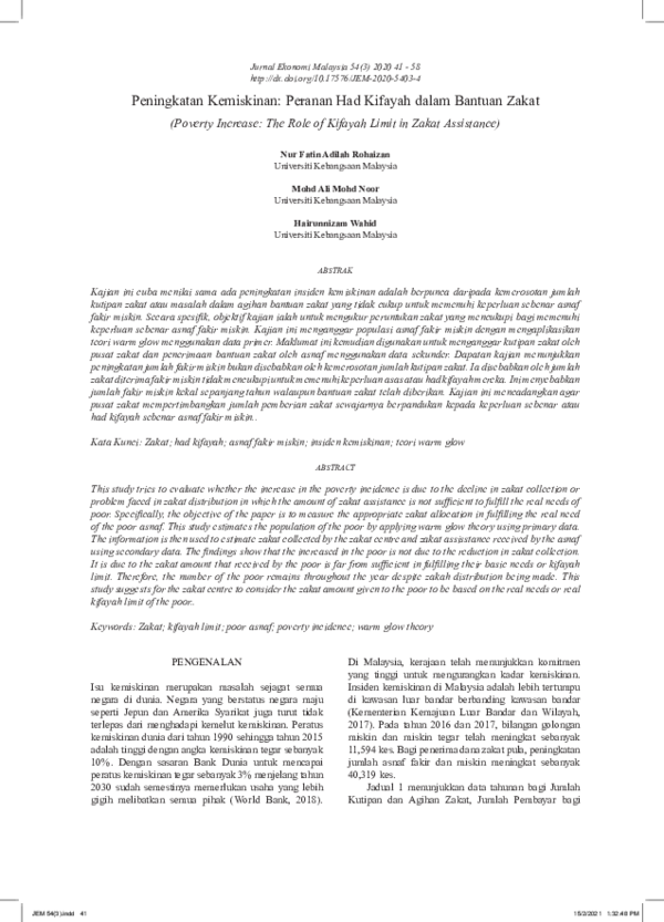 (PDF) Peningkatan Kemiskinan: Peranan Had Kifayah dalam Bantuan Zakat