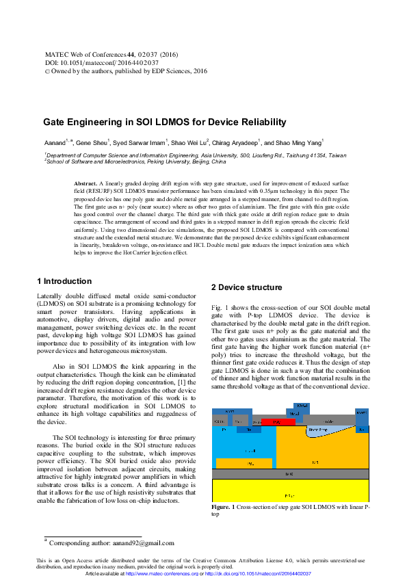 (PDF) Gate Engineering in SOI LDMOS for Device Reliability