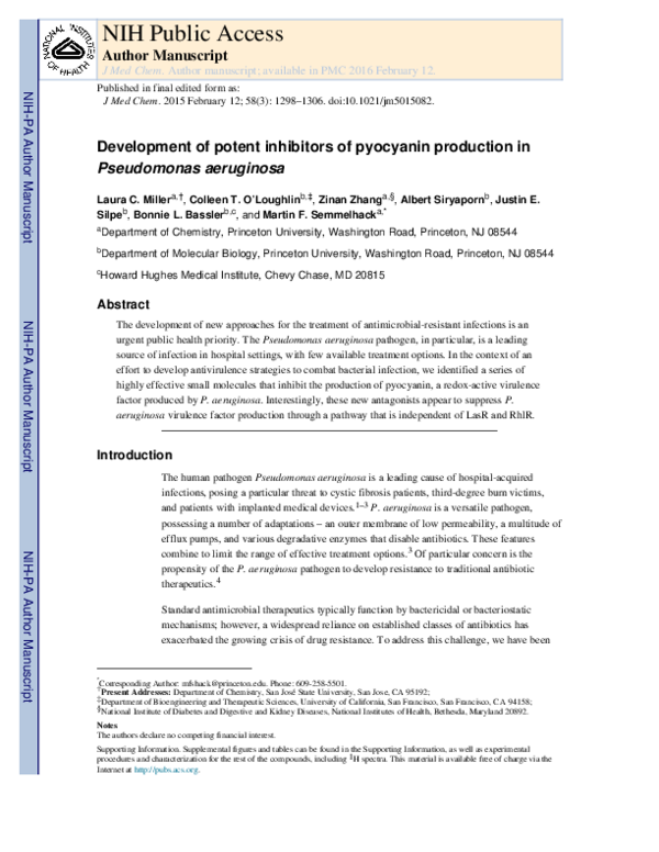 (PDF) Development of Potent Inhibitors of Pyocyanin Production in ...