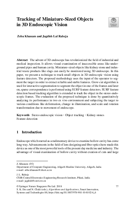 (PDF) Tracking of Miniature-Sized Objects in 3D Endoscopic Vision