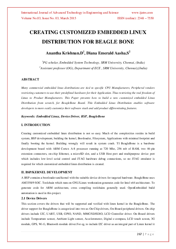 Pdf Creating Customized Embedded Linux Distribution For Beagle Bone 9505