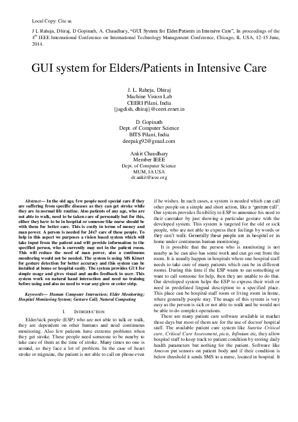 (PDF) Vision-Based GUI for Elderly Care Monitoring