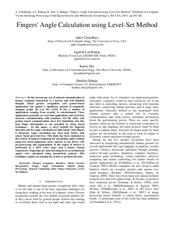 Pdf Fingers Angle Calculation Using Level Set Method