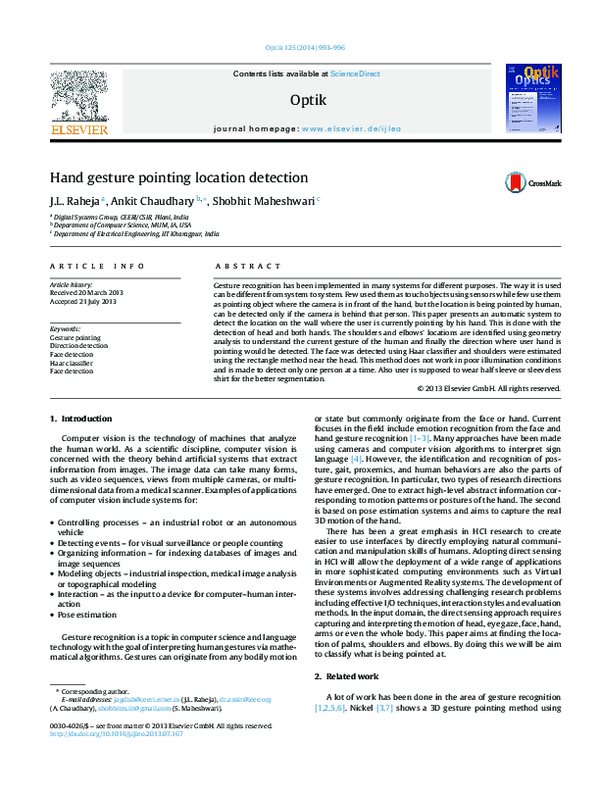 (PDF) Hand gesture pointing location detection