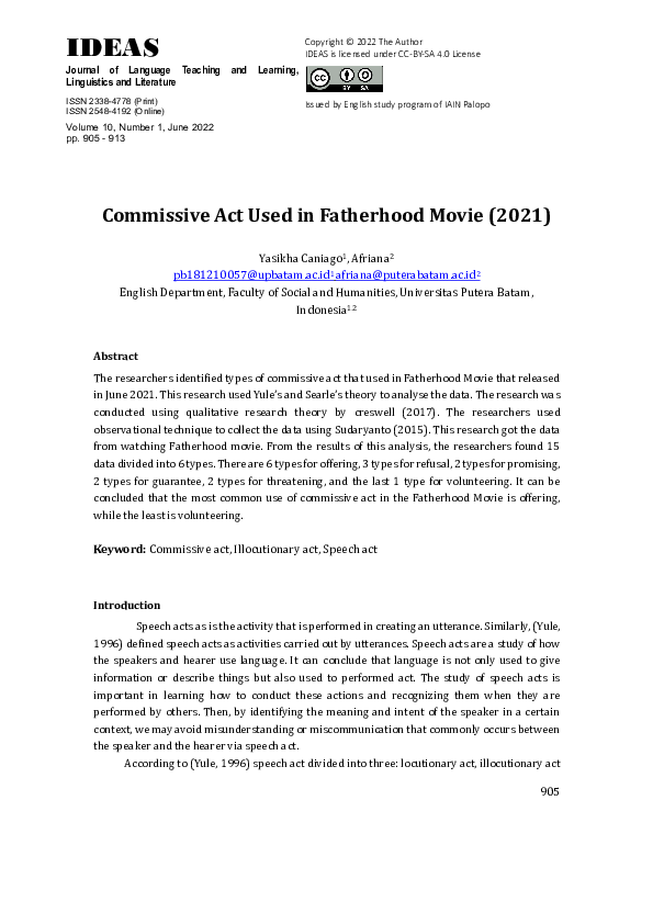 (PDF) Commissive Act Used in Fatherhood Movie (2021)