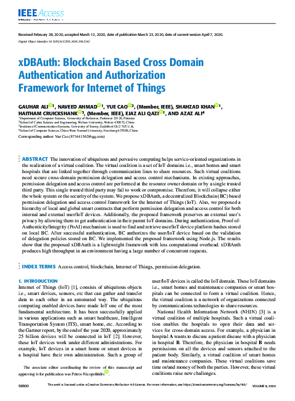 Pdf Xdbauth Blockchain Based Cross Domain Authentication And