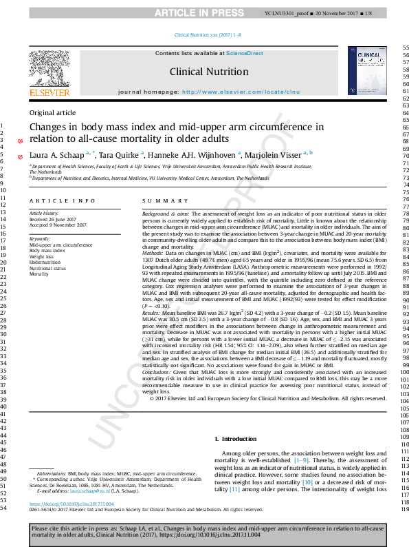 (PDF) Changes in body mass index and mid-upper arm circumference in ...