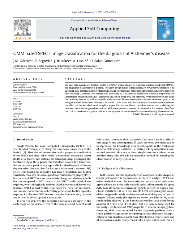 (PDF) GMM based SPECT image classification for the diagnosis of Alzheimer’s disease
