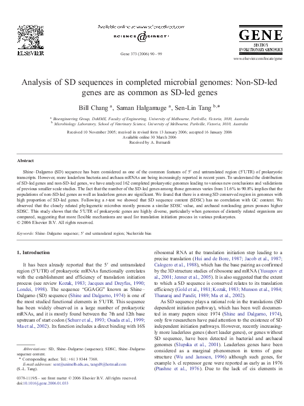 (PDF) Analysis of SD sequences in completed microbial genomes: Non-SD ...
