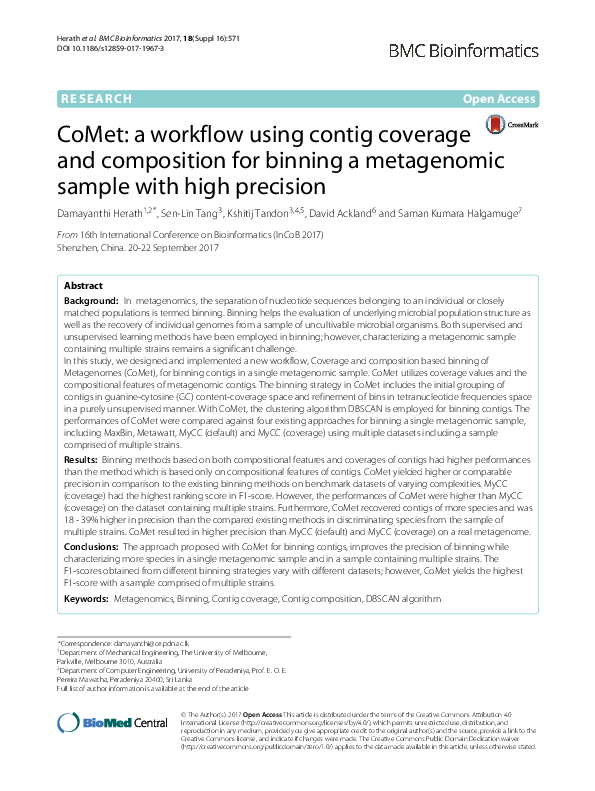 (PDF) CoMet: a workflow using contig coverage and composition for binning a metagenomic sample ...