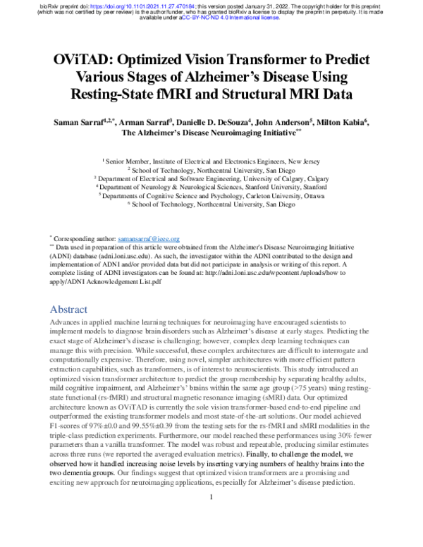 (PDF) OViTAD: Optimized Vision Transformer to Predict Various Stages of ...