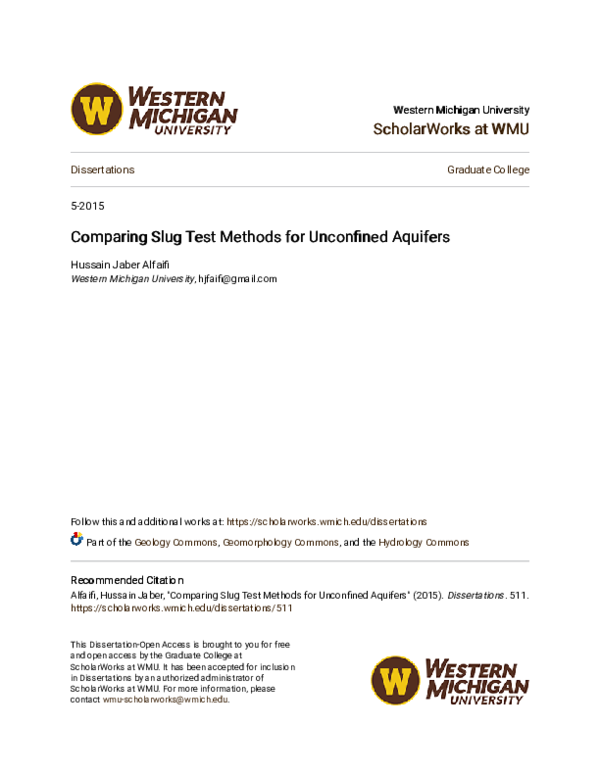 (PDF) Comparing Slug Test Methods for Unconfined Aquifers