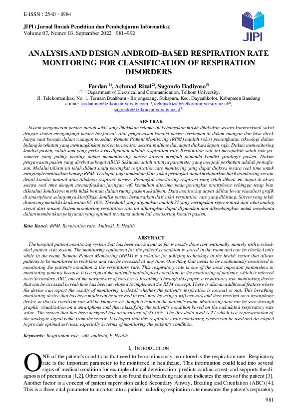 Pdf Analysis And Design Android Based Respiration Rate Monitoring For Classification Of
