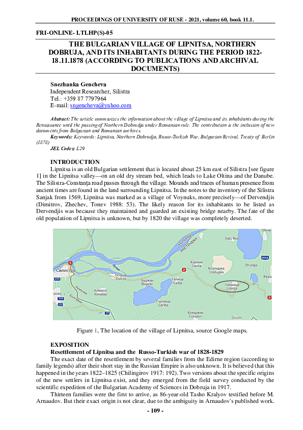 (PDF) THE BULGARIAN VILLAGE OF LIPNITSA, NORTHERN DOBRUJA, AND ITS ...