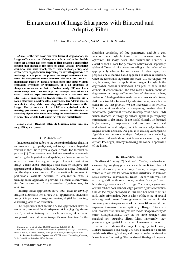 (PDF) Enhancement of Image Sharpness with Bilateral and Adaptive Filter