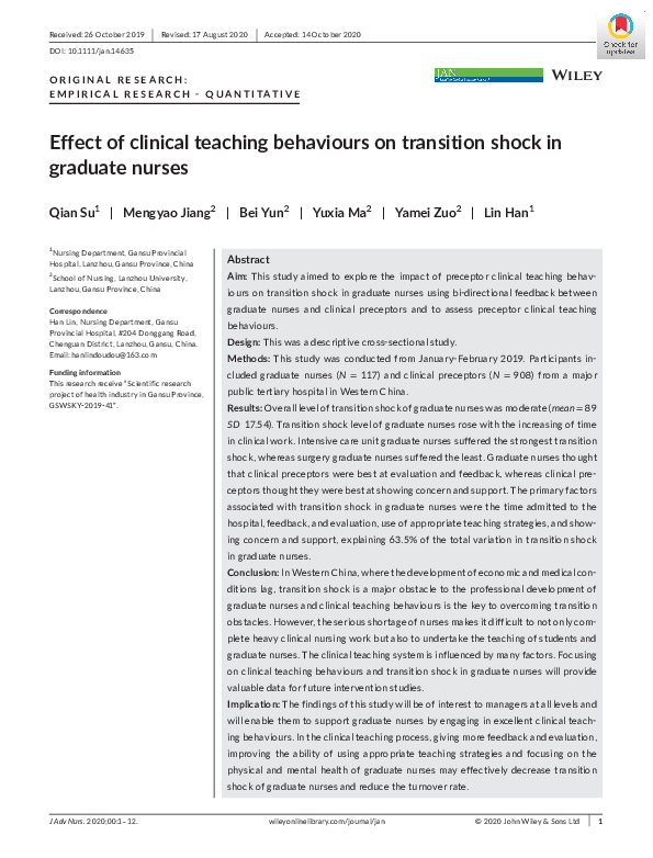 (PDF) Effect of clinical teaching behaviours on transition shock in ...