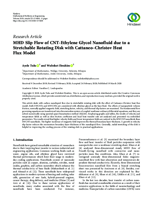 (PDF) MHD Slip Flow of CNT-Ethylene Glycol Nanofluid due to a Stretchable Rotating Disk with ...