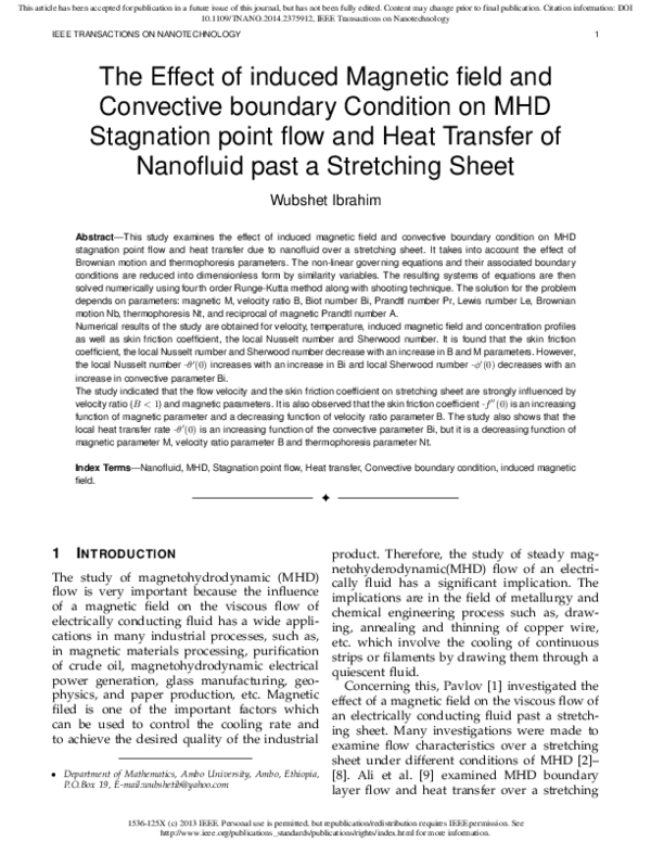 (PDF) The Effect of Induced Magnetic Field and Convective Boundary Condition on MHD Stagnation ...
