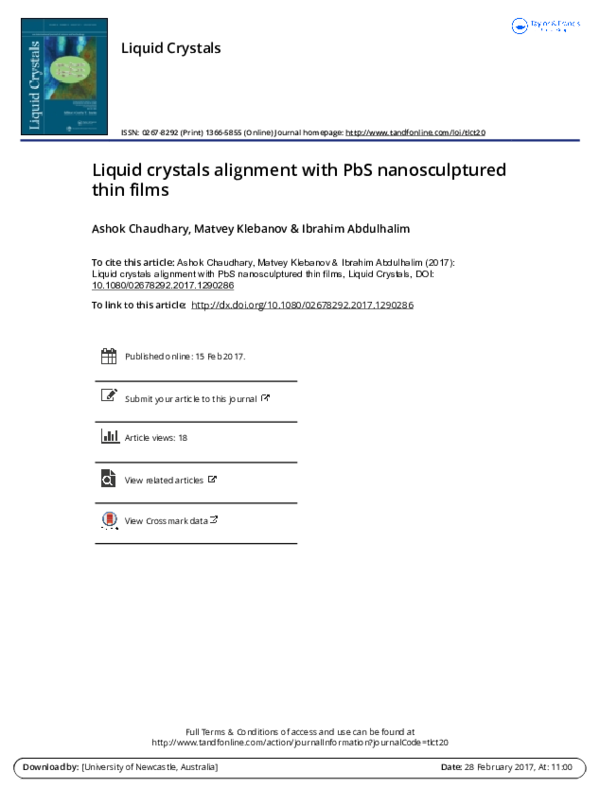 (PDF) Liquid crystals alignment with PbS nanosculptured thin films | Ibrahim Abdulhalim ...