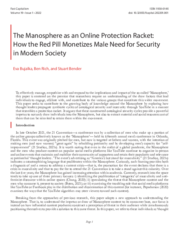 (PDF) The Manosphere as an Online Protection Racket: How the Red Pill ...
