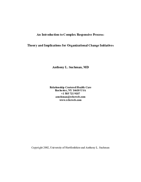 (PDF) An Introduction to Complex Responsive Process: Theory and ...