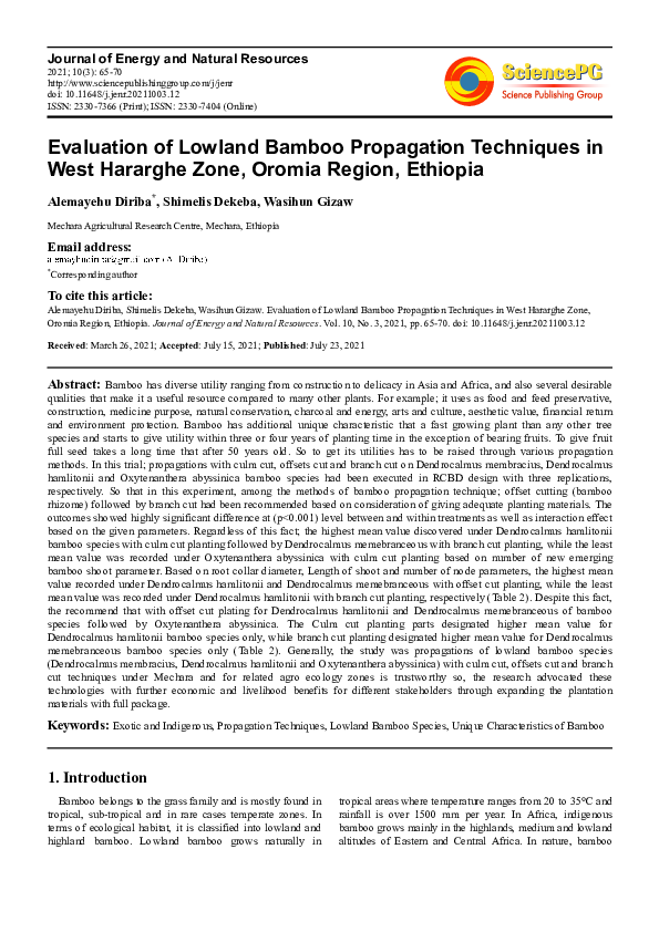 (PDF) Evaluation of Lowland Bamboo Propagation Techniques in West ...