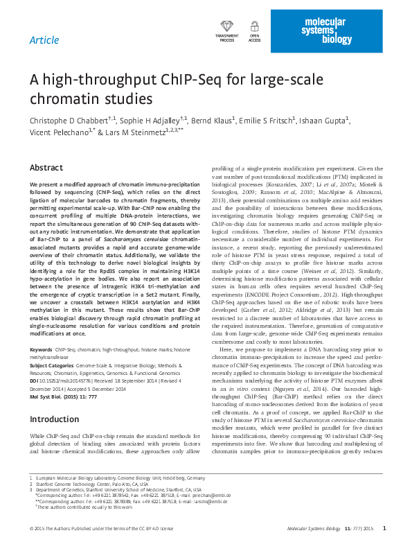 (PDF) A high-throughput ChIP-Seq for large-scale chromatin studies