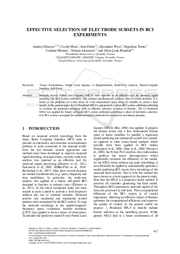 (PDF) Effective Selection of Electrode Subsets in Bci Experiments