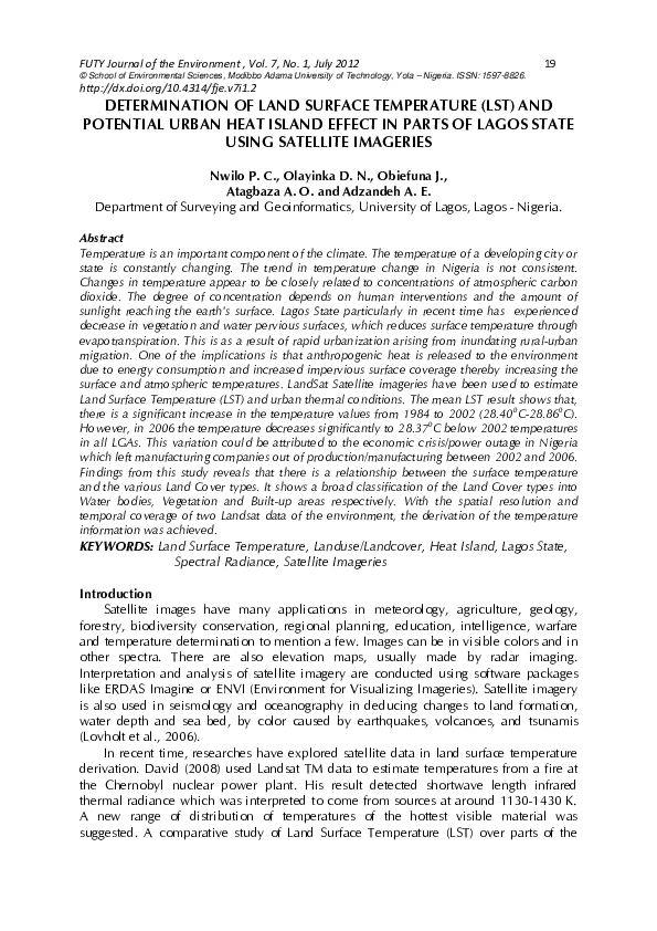 (PDF) Determination of Land Surface Temperature (LST) and Potential Urban Heat Island Effect in ...