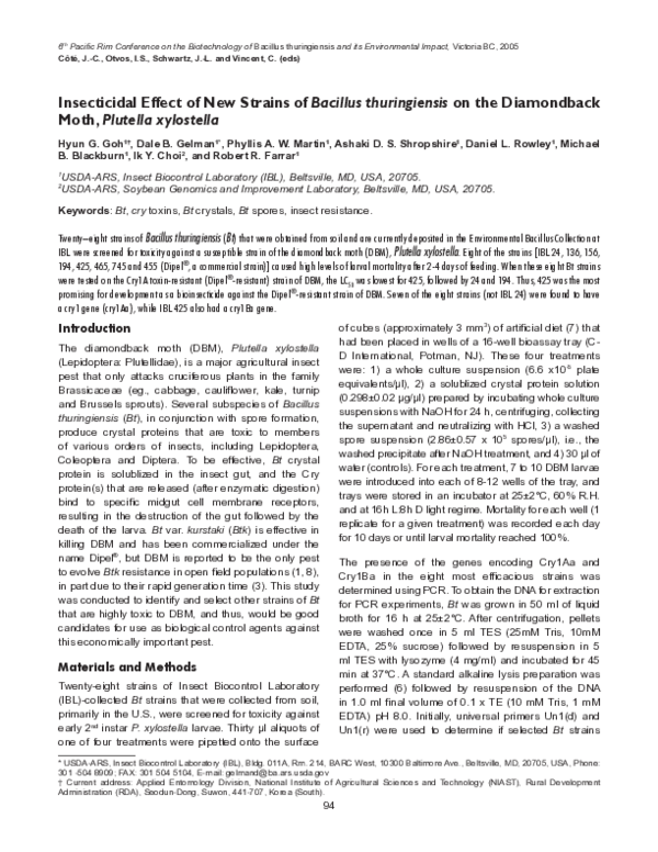 (PDF) Insecticidal Effect of ew Strains of Bacillus thuringiensis on the Diamondback Moth ...