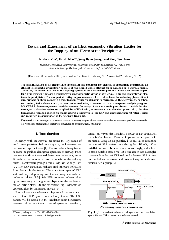 (PDF) Design and Experiment of an Electromagnetic Vibration Exciter for the Rapping of an ...