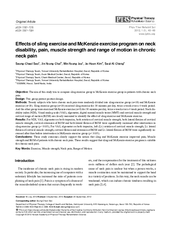 (PDF) Effects of sling exercise and McKenzie exercise program on neck ...