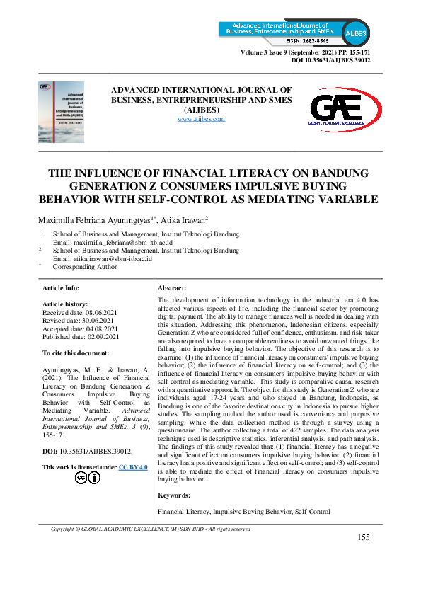 (PDF) The Influence of Financial Literacy on Bandung Generation Z Consumers Impulsive Buying ...