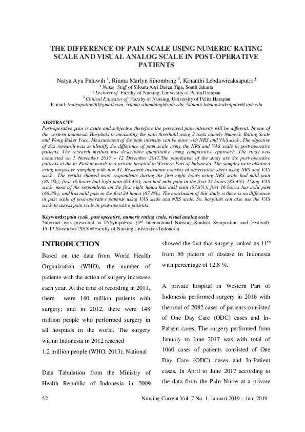 (PDF) The Difference of Pain Scale Using Numeric Rating Scale and ...