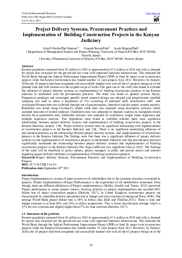 (PDF) Project Delivery Systems, Procurement Practices and Implementation of Building ...