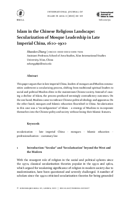 (PDF) Islam in the Chinese Religious Landscape: Secularization of ...