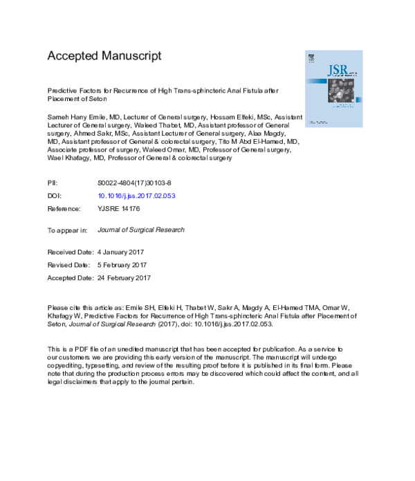 (PDF) Predictive factors for recurrence of high transsphincteric anal ...