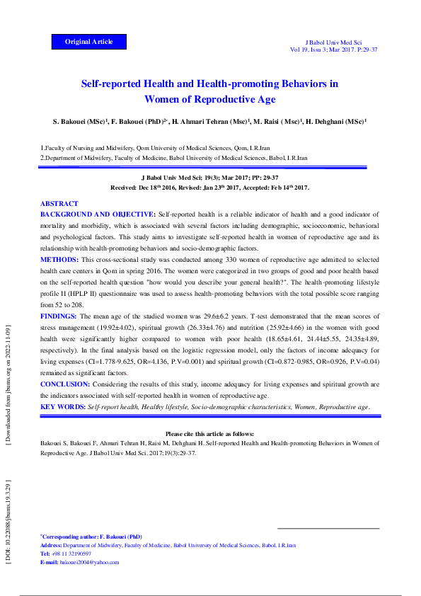 (PDF) Self-reported Health and Health-promoting Behaviors in Women of ...