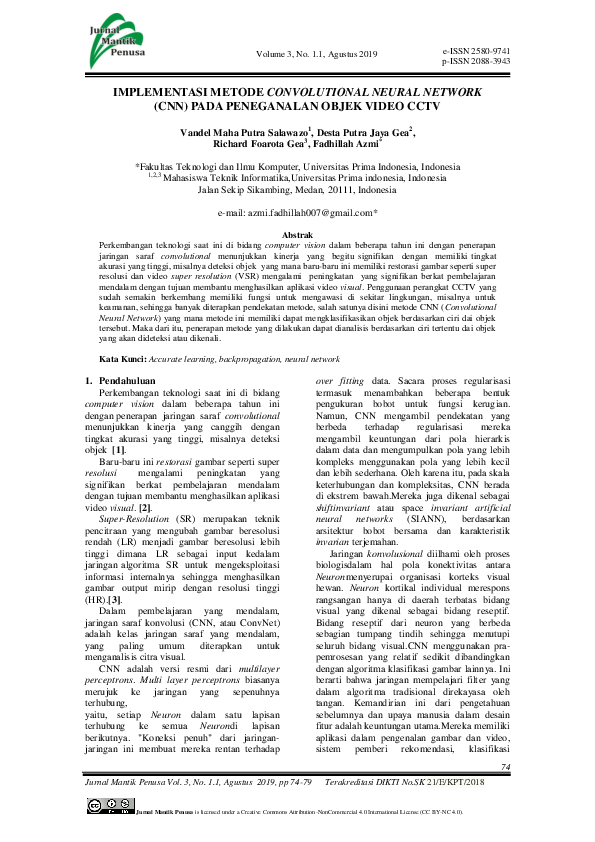 Pdf Implementasi Metode Convolutional Neural Network Cnn Pada