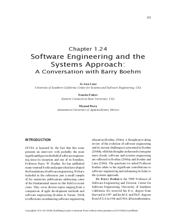(PDF) Software Engineering and the Systems Approach