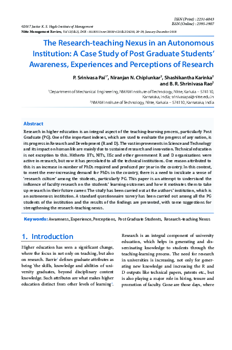 (PDF) The Research-teaching Nexus in an Autonomous Institution: A Case ...
